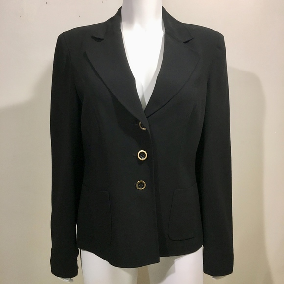 Escada | Jackets & Coats | Escada Black Wool Blazer 3 Button Career ...